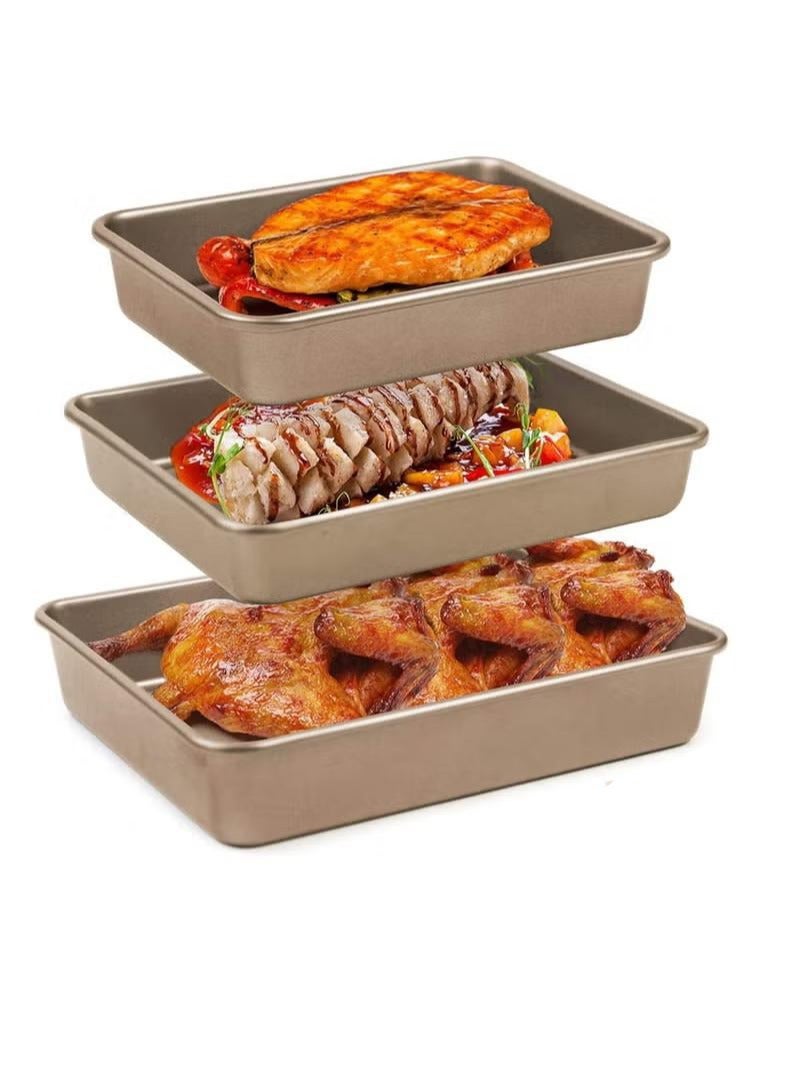 XiuWoo Rectangle Deep Baking Pan Set,3 Pieces Aluminum Cake Pan, Non ...