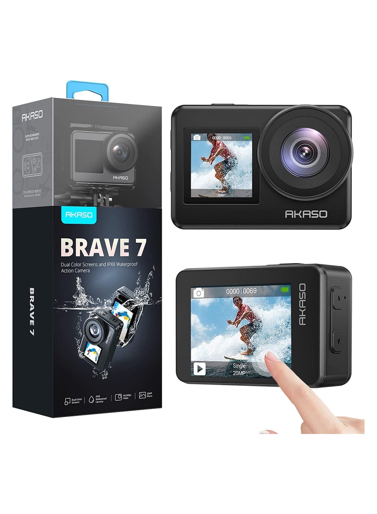 تسوق أكاسو وكاميرا حركة بريف 7 4K30FPS، شاشة لمس، 20MP، مقاومة للماء IPX8 على بعد 33 قدم، خاصية ...