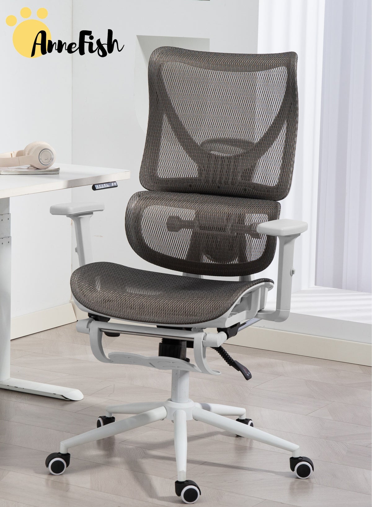 AnneFish Ergonomic Mesh Office Chair With Footrest Desk Computer Chair ...