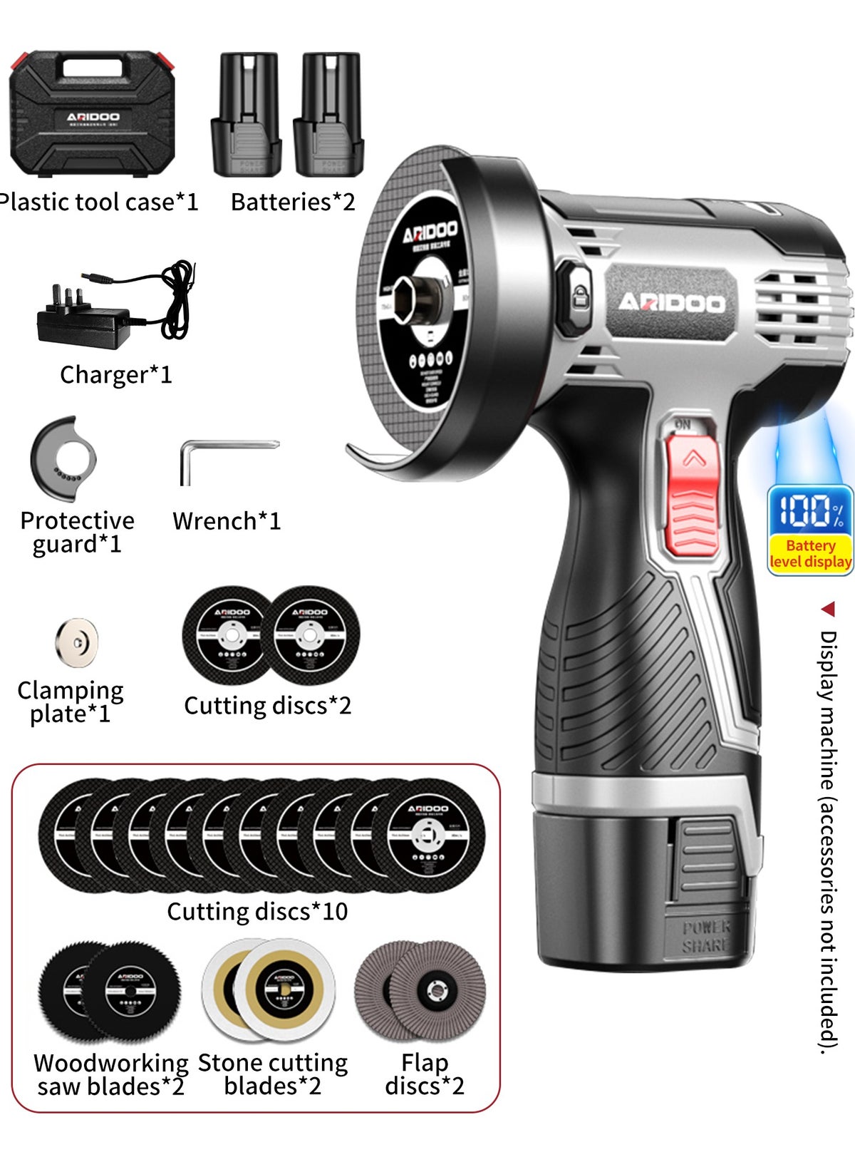 ARIDOO Angle Grinder Tool, Mini Angle Grinder, Cordless Electric Angle ...