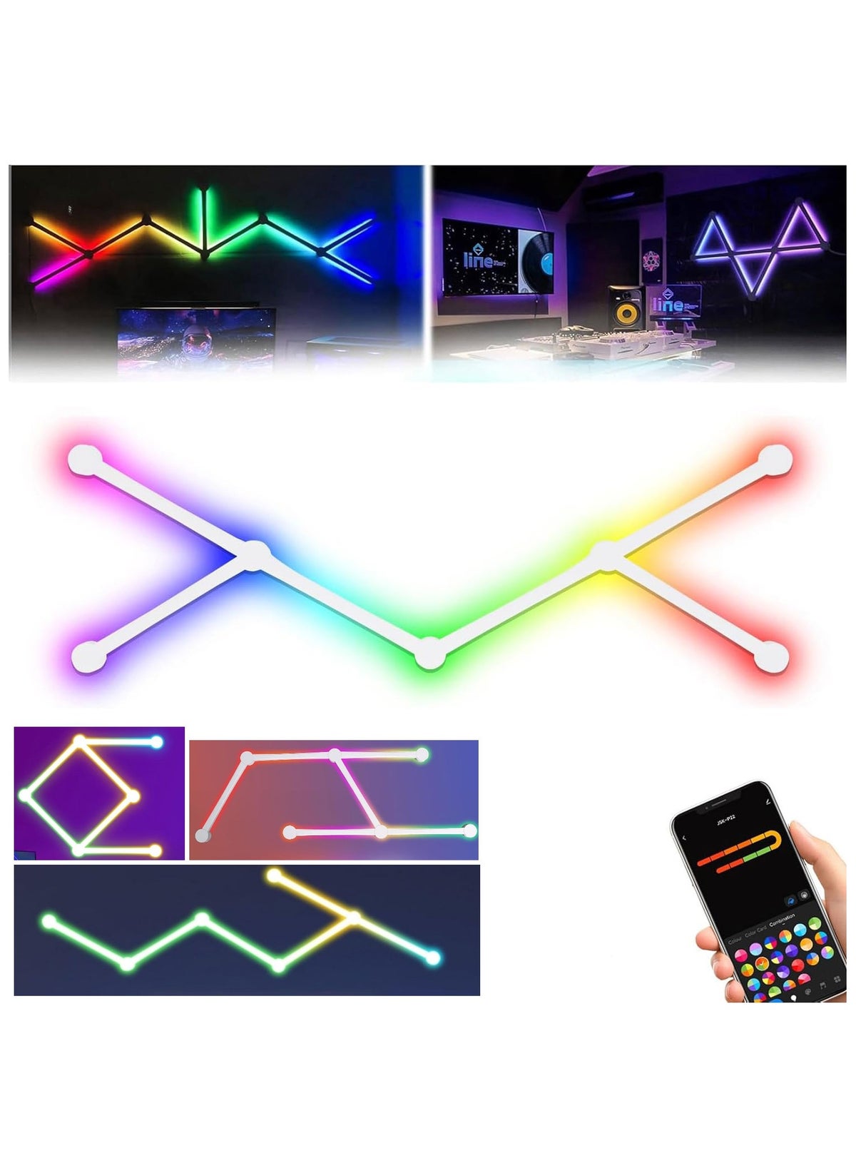 KADRAMA 6 LED Light Lines Smart BT RGB Wall Light Lines, DIY Color LED ...