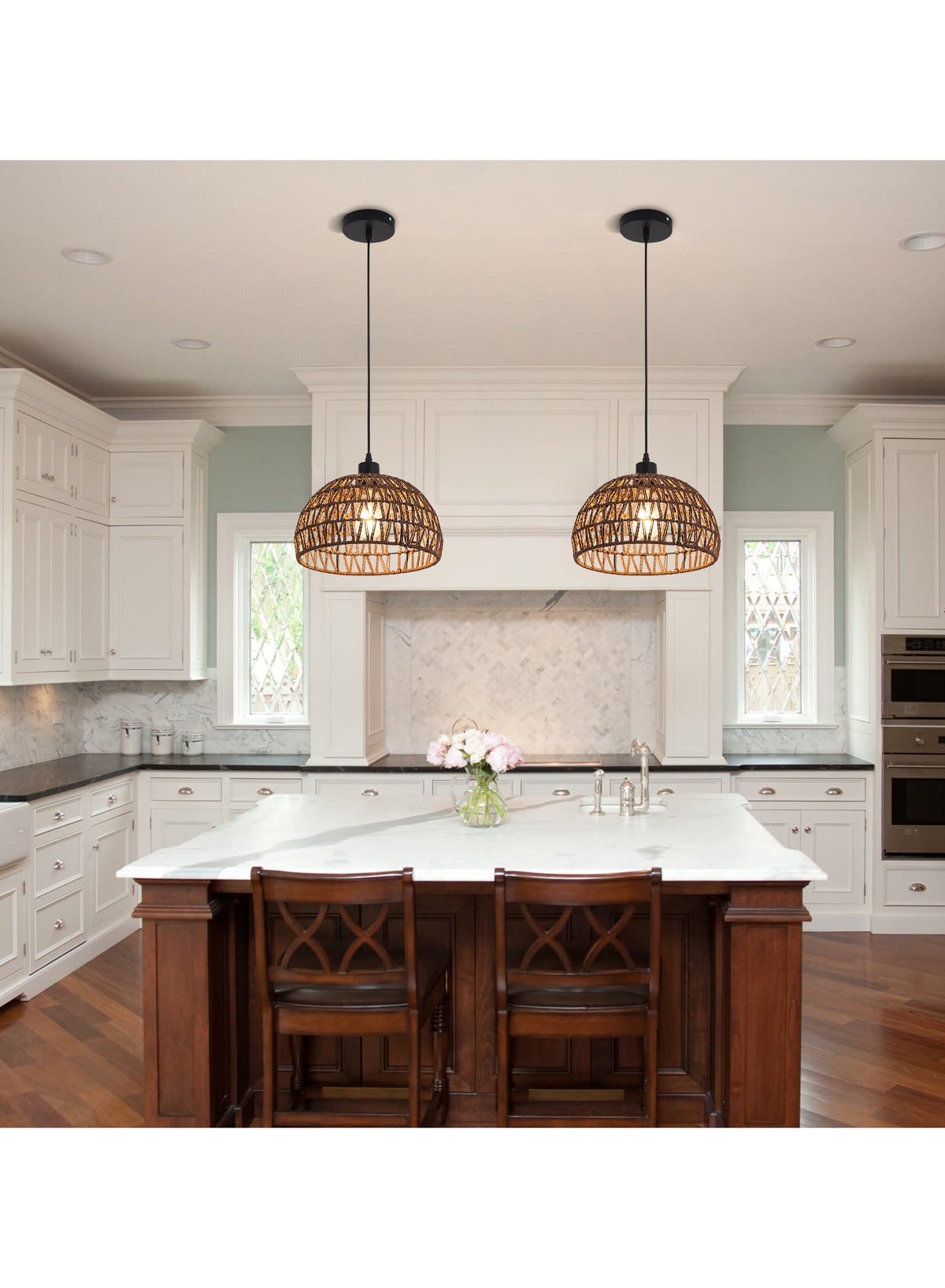 Ganeed Boho Chandelier Light Fixture, Farmhouse Rattan Pendant Light ...