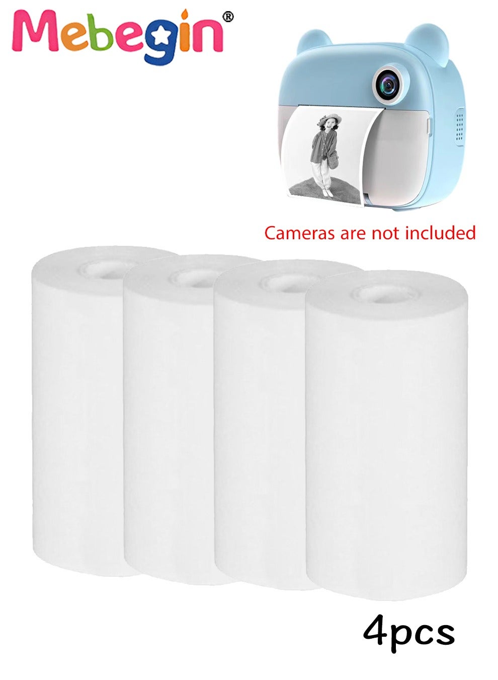 MEBEGIN 4 Rolls Kids Camera Print Paper Refill, Kids Instant Print ...
