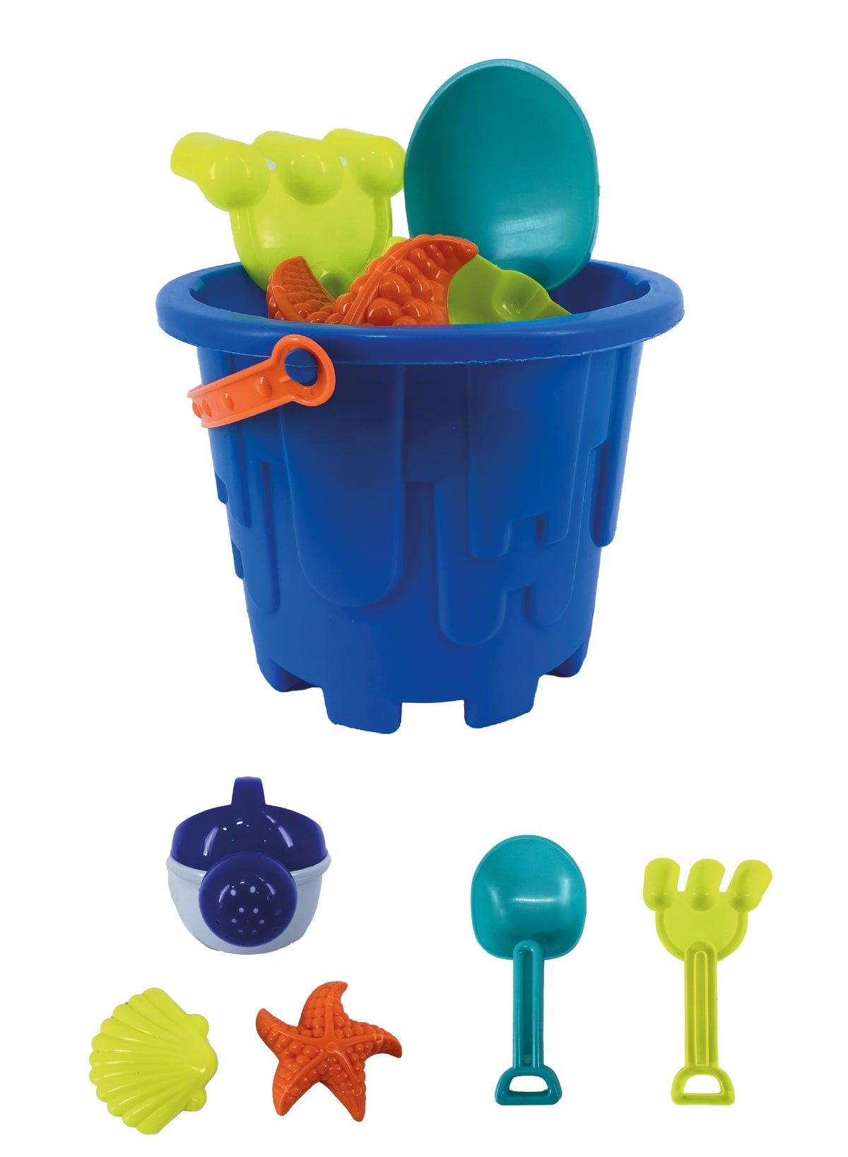 Beach sand play set with 6 pieces, buckets, shovels, sand sifters ...