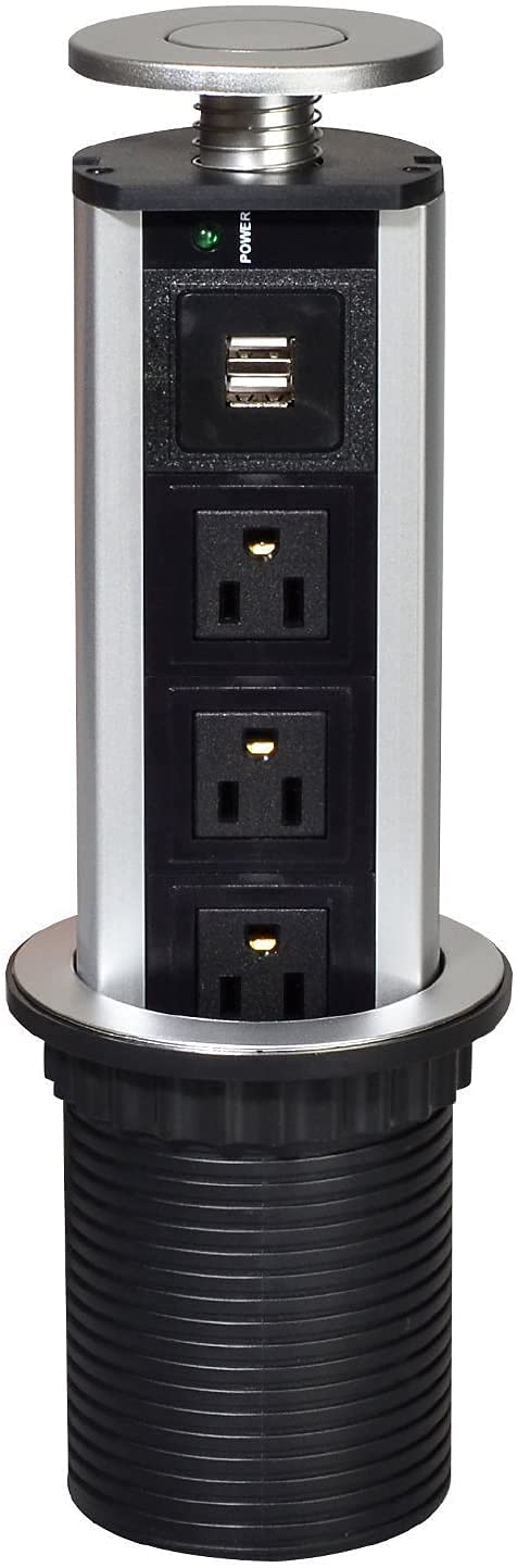 Brrnoo Retractable -Up Power Socket 3 US Plug and 2 USB Charging Ports ...