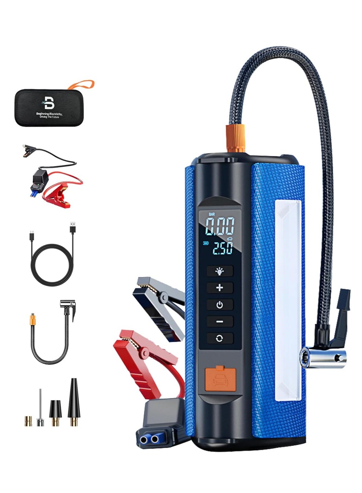 MegaDeal Car Emergency Starter with Air Compressor & Emergency Light ...