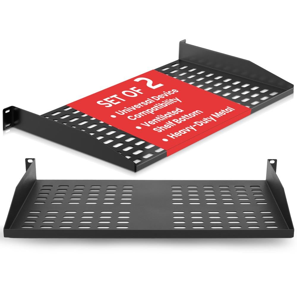 Pyle Pyle 2-Pc 1U Server Rack Shelf, Vented Shelves for Good Air ...