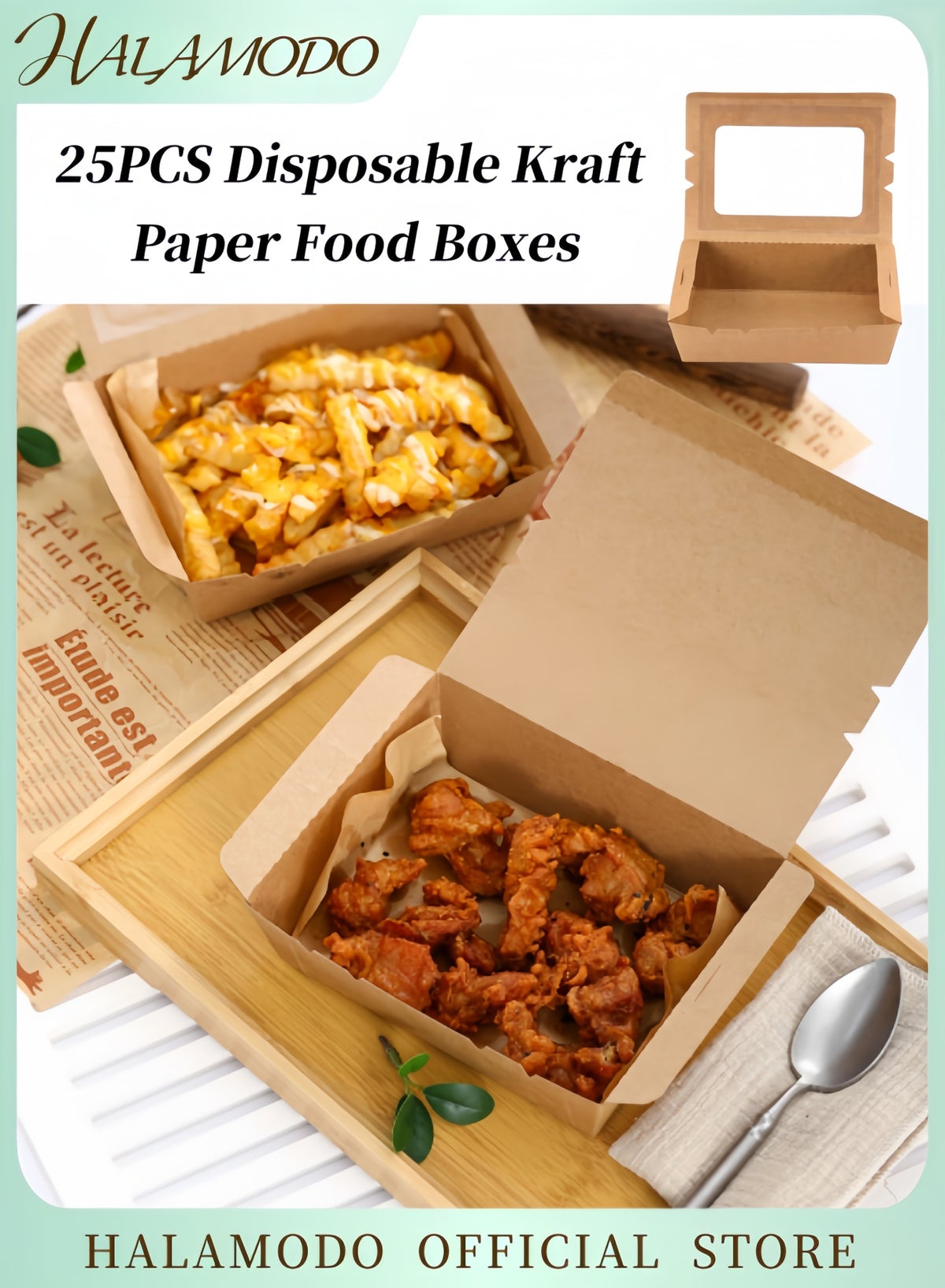 HALAMODO 25PCS Kraft Paper Food Boxes Brown Paper Bakery Boxes with ...