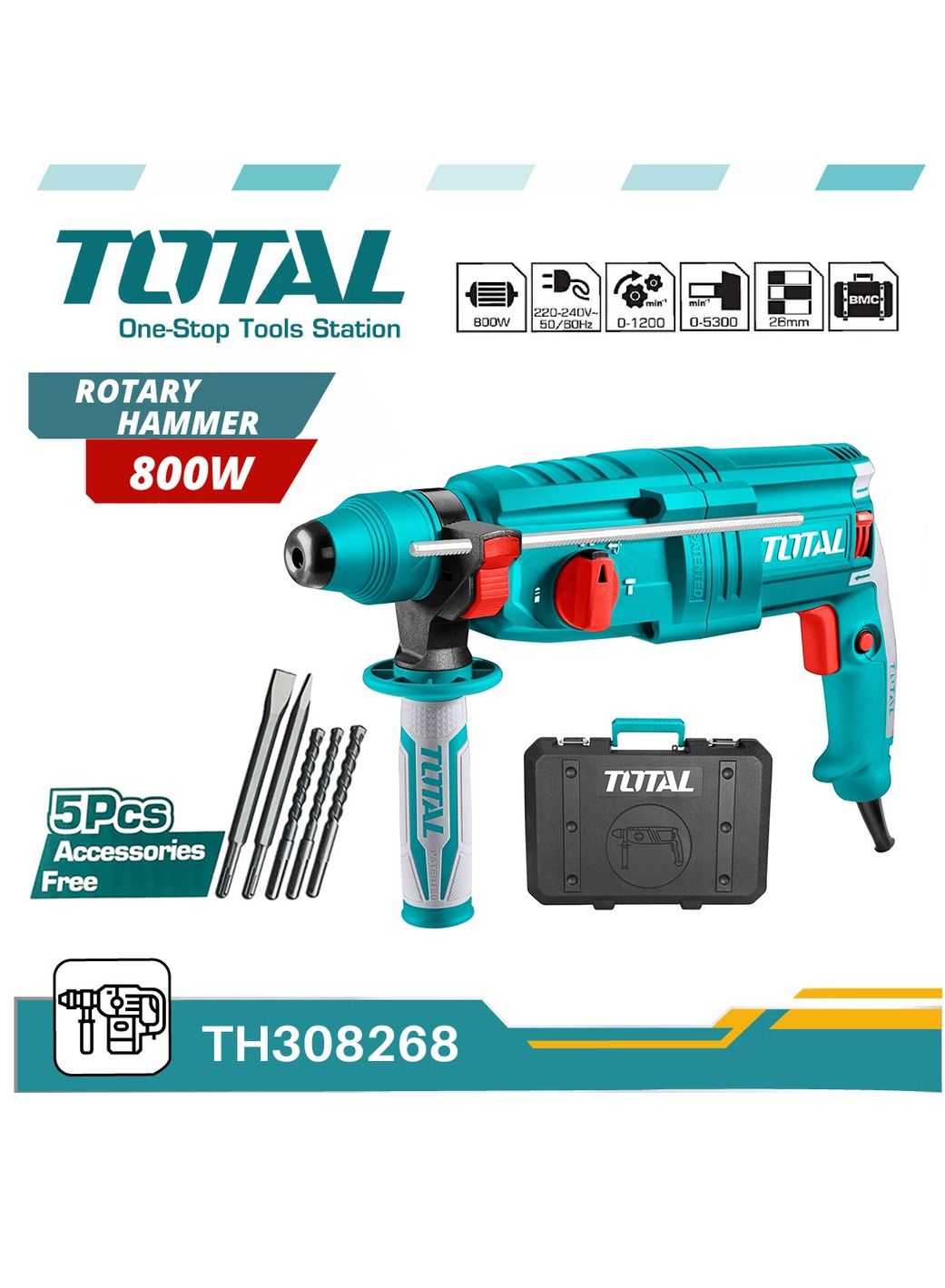 TOTAL TOTAL 800 W Rotary Hammer Drilling machine and Tool Accessories ...