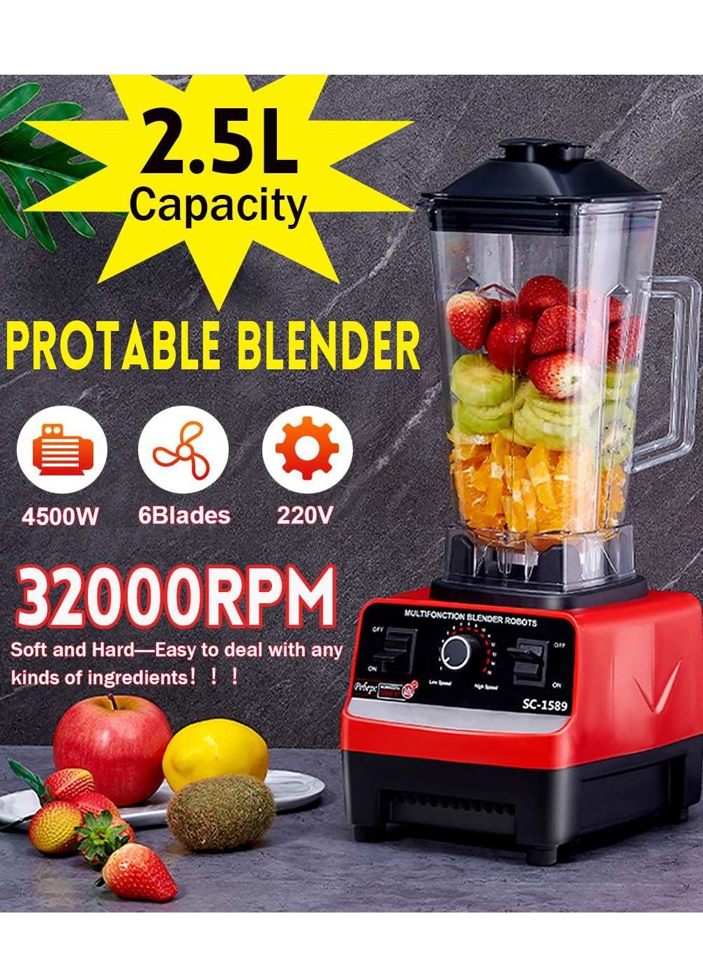 SILVER CREST 2.5L 4500W BPA Free Heavy Duty Blender Mixer Electric High ...