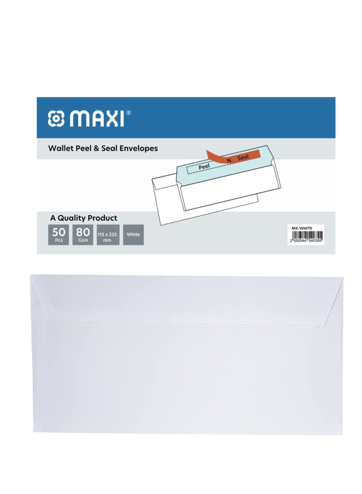 Maxi 50-Piece Peel And Seal Envelopes 115x225mm White | Best Price UAE ...