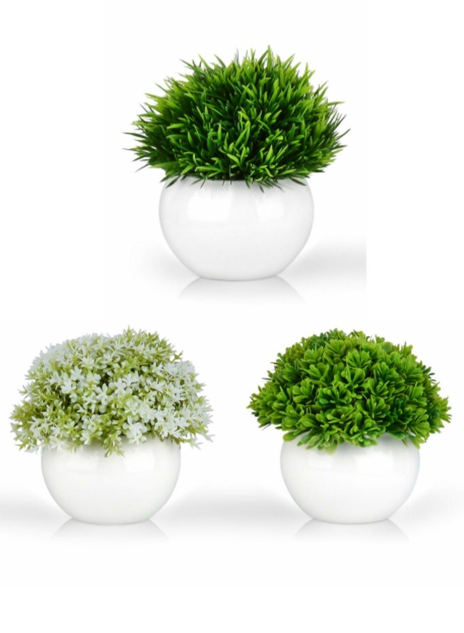 Generic 3 Pack Mini Artificial Potted Plants in White Ceramic Pots ...