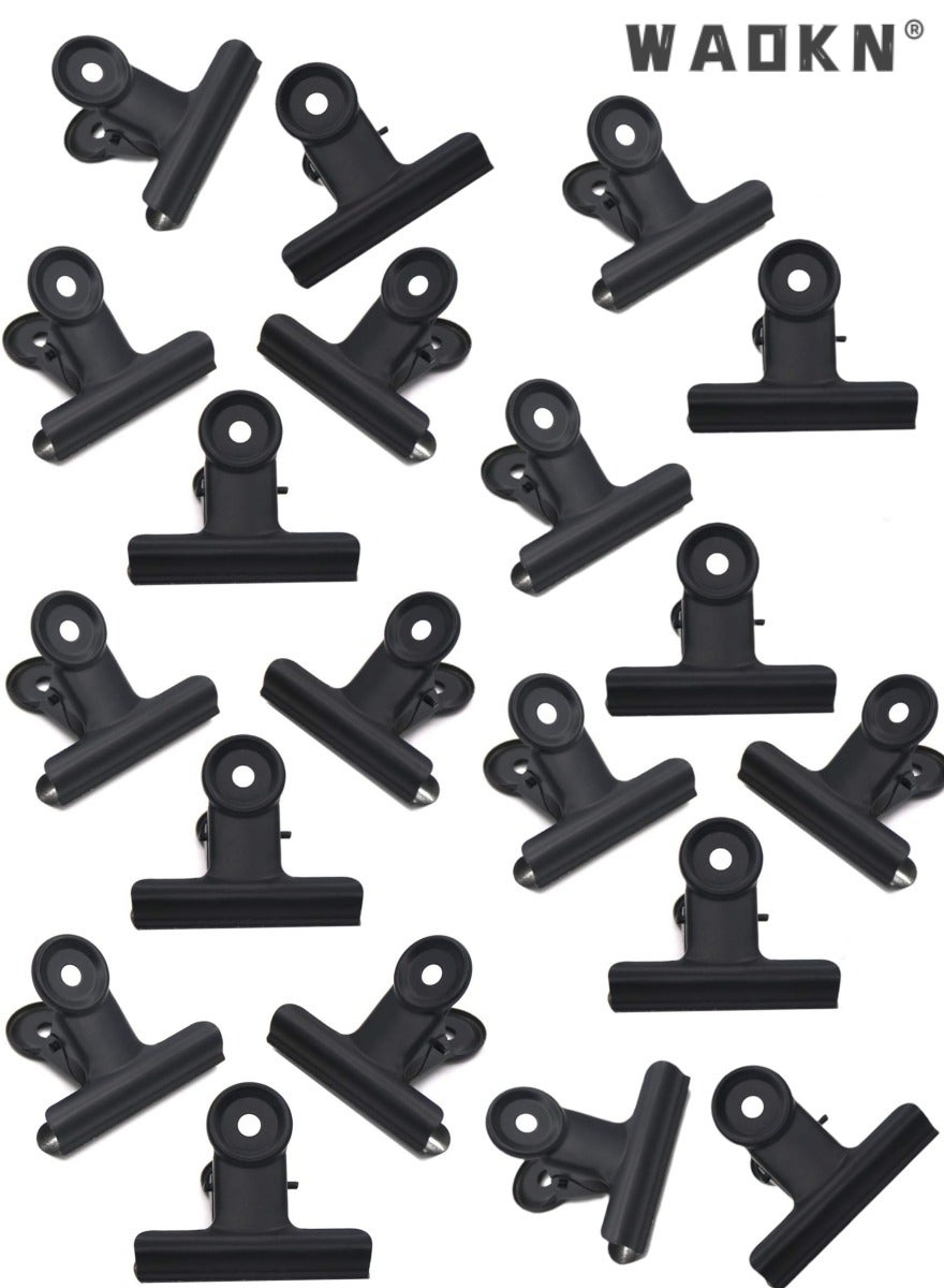 WAOKN 20 Pieces Set Black Metal Bulldog Binder Clips,Large Hinge Paper ...
