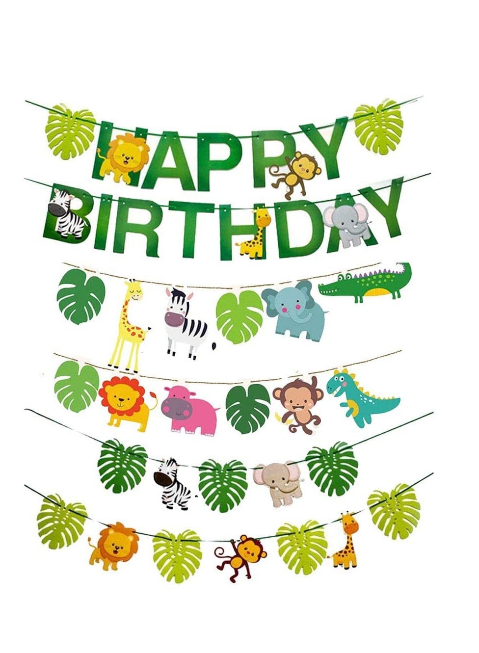 SYOSI Kids Jungle Birthday Banner, Happy Birthday Banner Green, Jungle ...