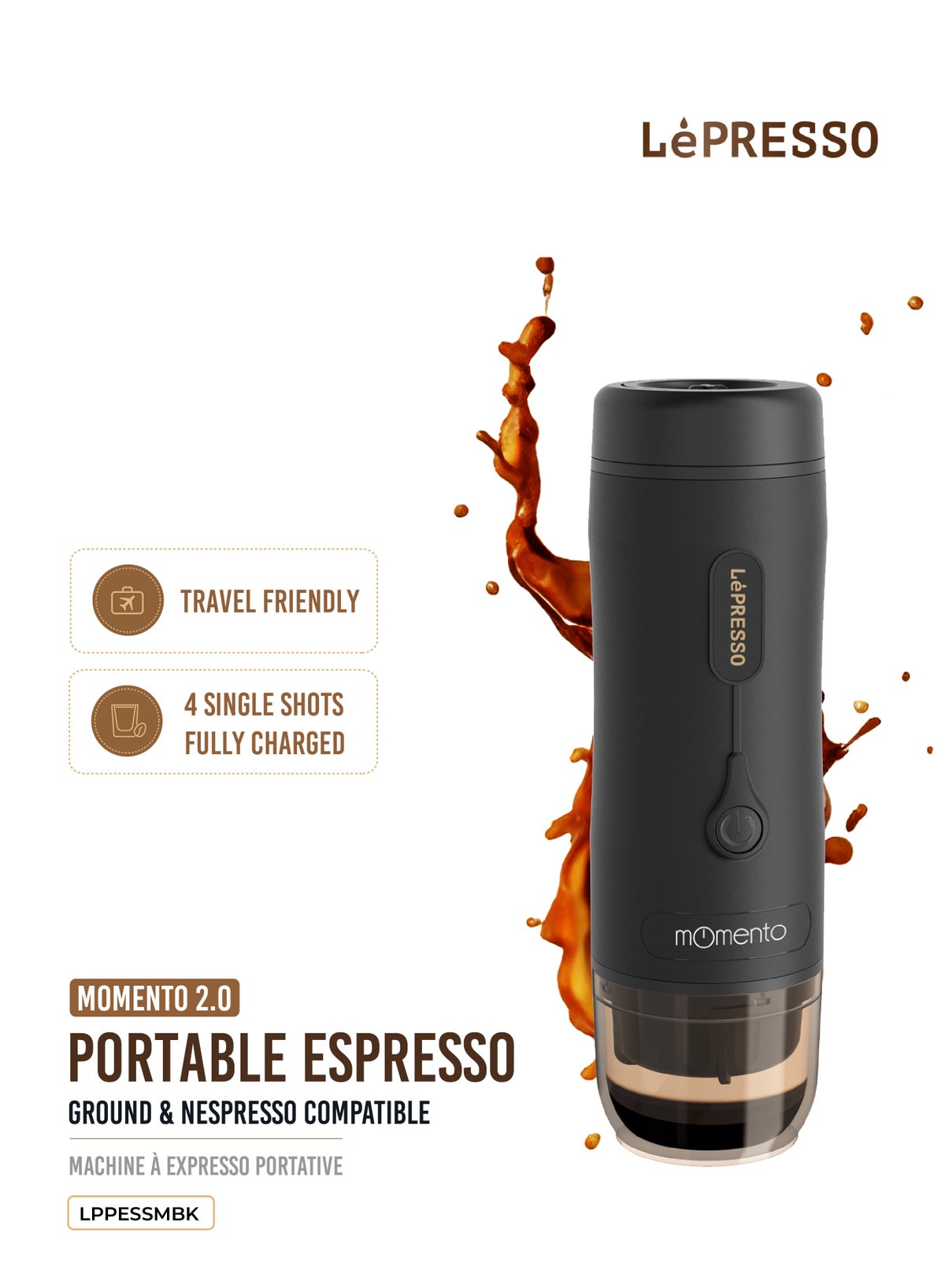 LePRESSO Momento 2.0 Portable Espresso/ 2500mAh Battery/ Automatic ...