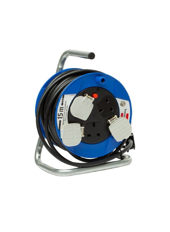 Brennenstuhl 3-Way Socket Plastic Compact Cable Reel Black and Blue 15 ...