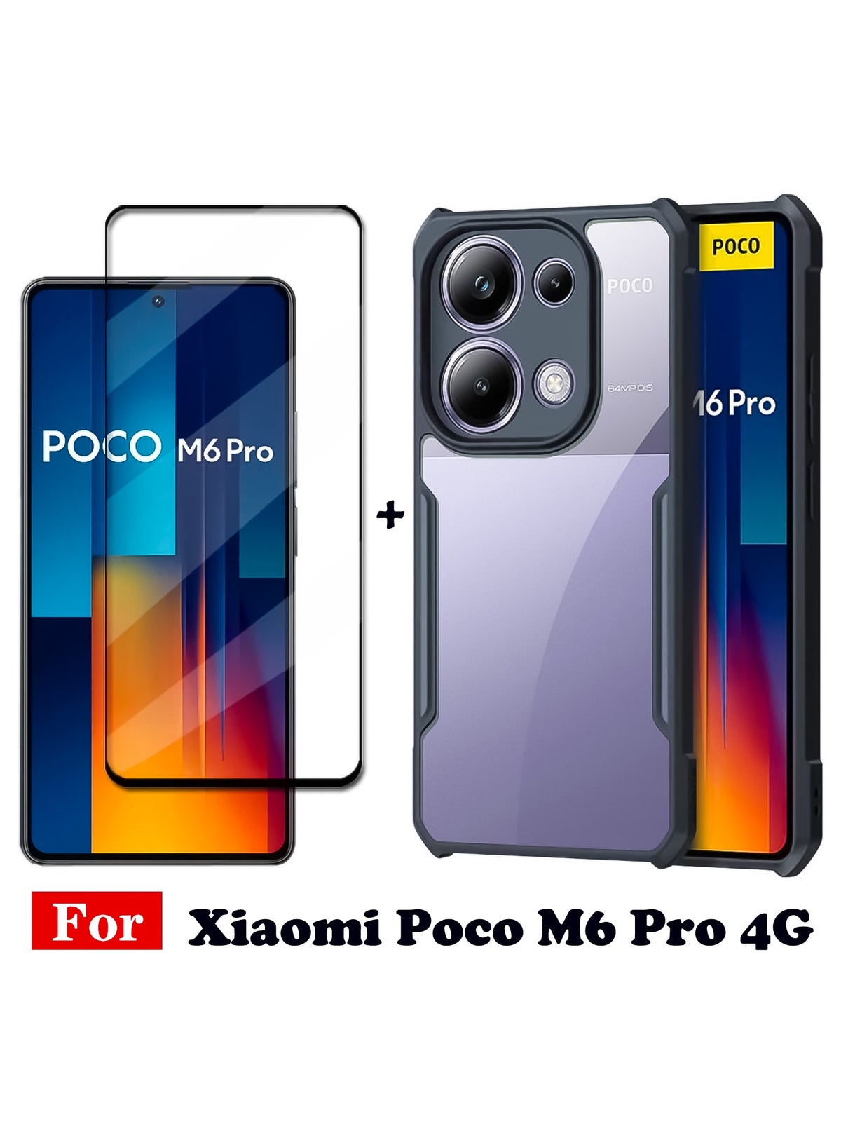 Generic For Xiaomi POCO M6 Pro 4G Cover, with Tempered Glass Screen ...
