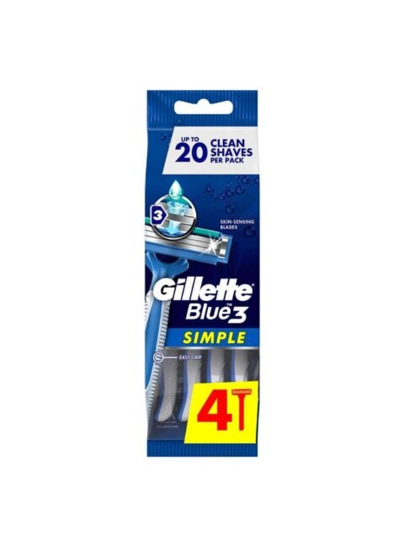 Gillette Gillette Blue Simple3 Disposable 4 Razors | Best Price UAE ...