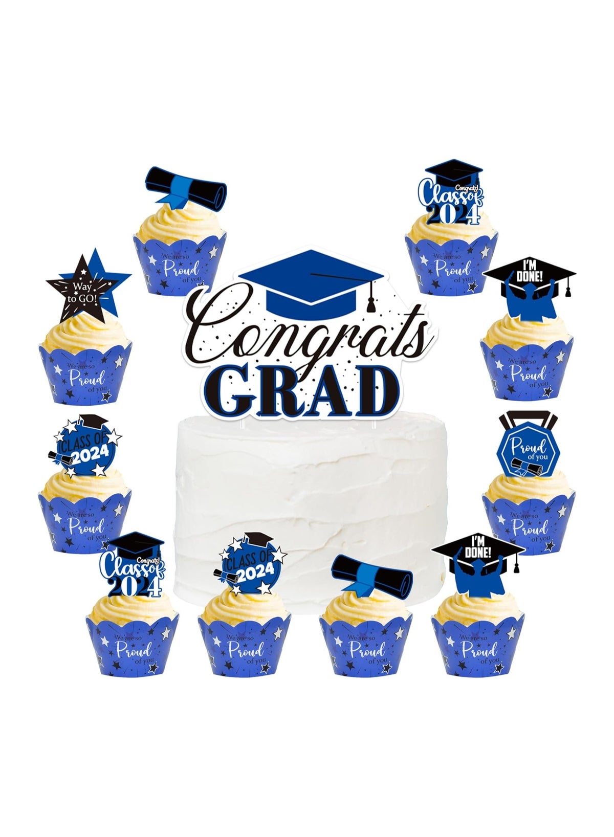 Generic 73 Pcs Graduation Cupcake Wrappers Toppers Class of 2024 ...