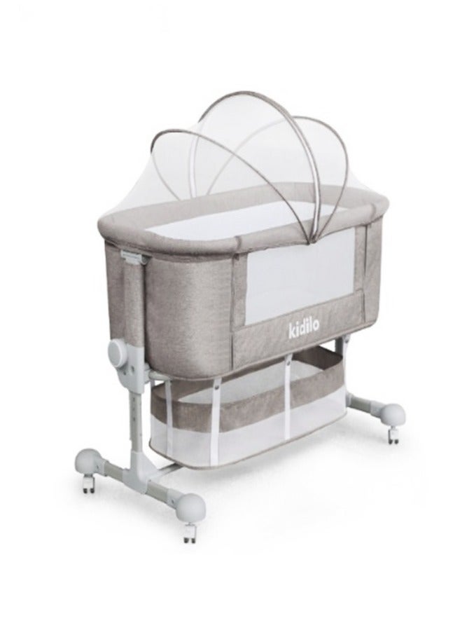 Kidilo Adjustable Canopy Bedside Crib 3 in 1 Folding Baby Bassinet with ...