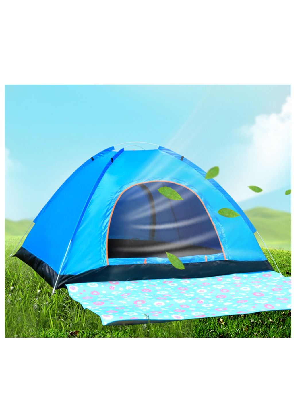 BLOOMING TIME Blue Camping Tent 3-4 Person Family Tents Waterproof Sun ...