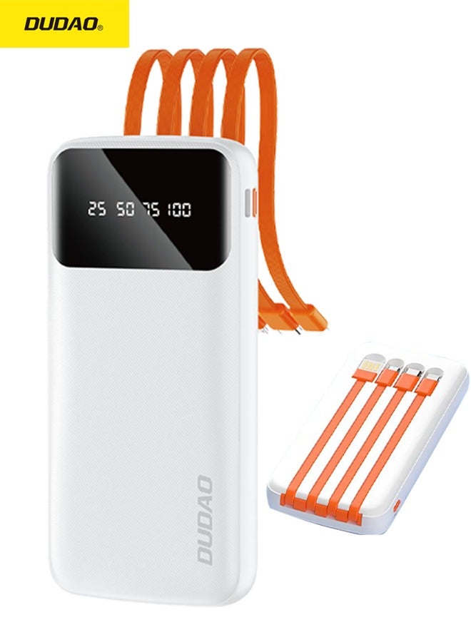 DUDAO 10000 mAh Power Bank, Built-In 4 Hidden Cable (USB, Lightning ...