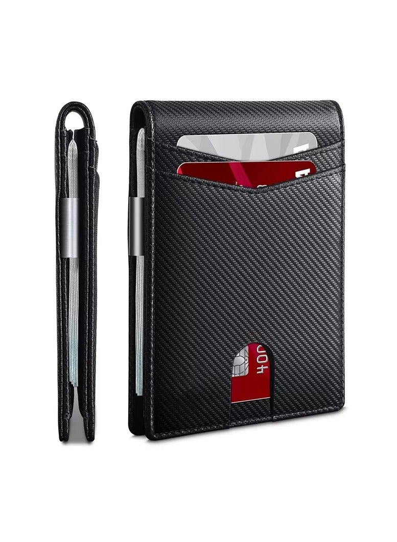 Generic Men's Slim Carbon Fiber Leather Wallet for Cash and Cards Men's ...