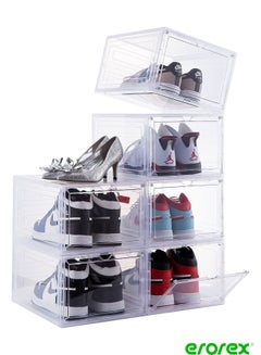 erorex Drop Front Shoe Box Set of 6,Stackable Plastic Shoe Box with ...