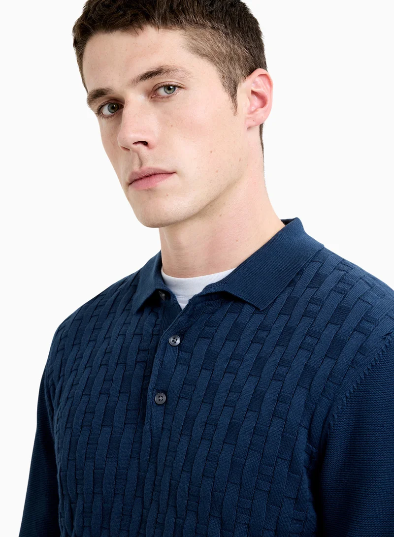 French Connection Midnight Blue Box Knit Sweater With Collar for Men ...