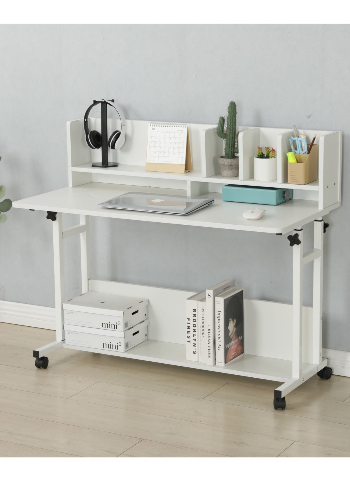 JANTENS Adjustable Height Kids Study Desk with Hutch Bookshelf White ...