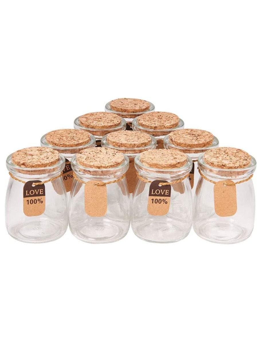 vsell24 10 Pack of Glass Pudding jars Glass Containers with Cork Lids ...