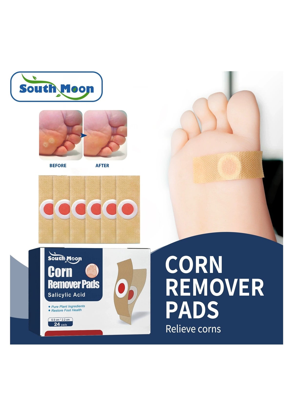SOUTH MOON 24 pads Corn Remover Pads, Corn & Callus Removal for Feet ...