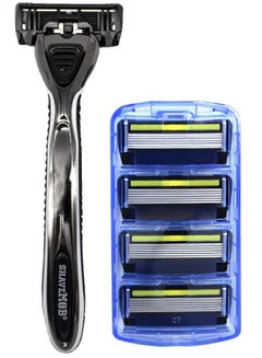 Shavemob 6-Blade Men'S Razor Kit (Flex Head Handle With 4 Refills) (No ...