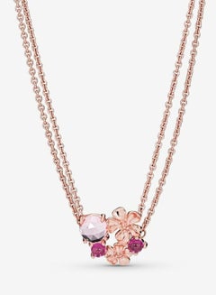 Pandora Violet Layered Flower 14k Rose Gold-plated Collier with Cerise ...