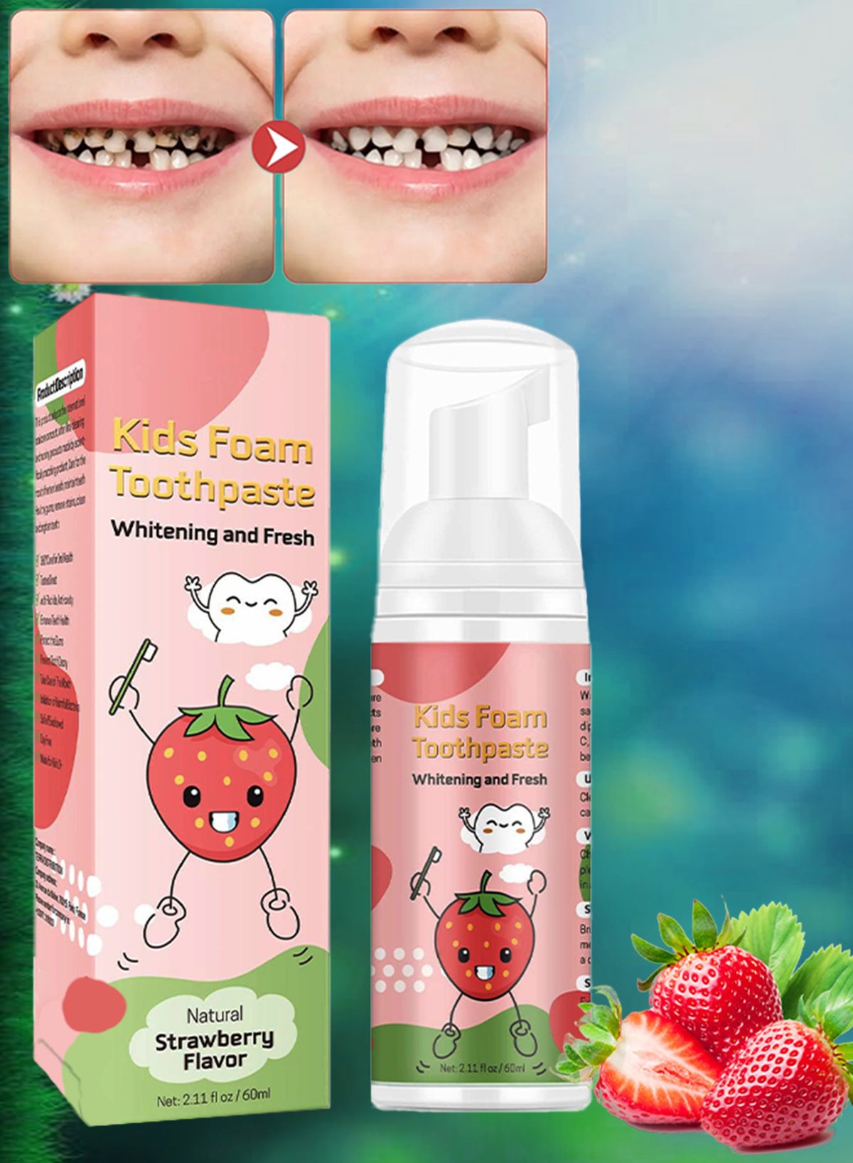 Pegciz 60ml Kids Foam Toothpaste with Fruit Flavor Toddler Toothpaste ...