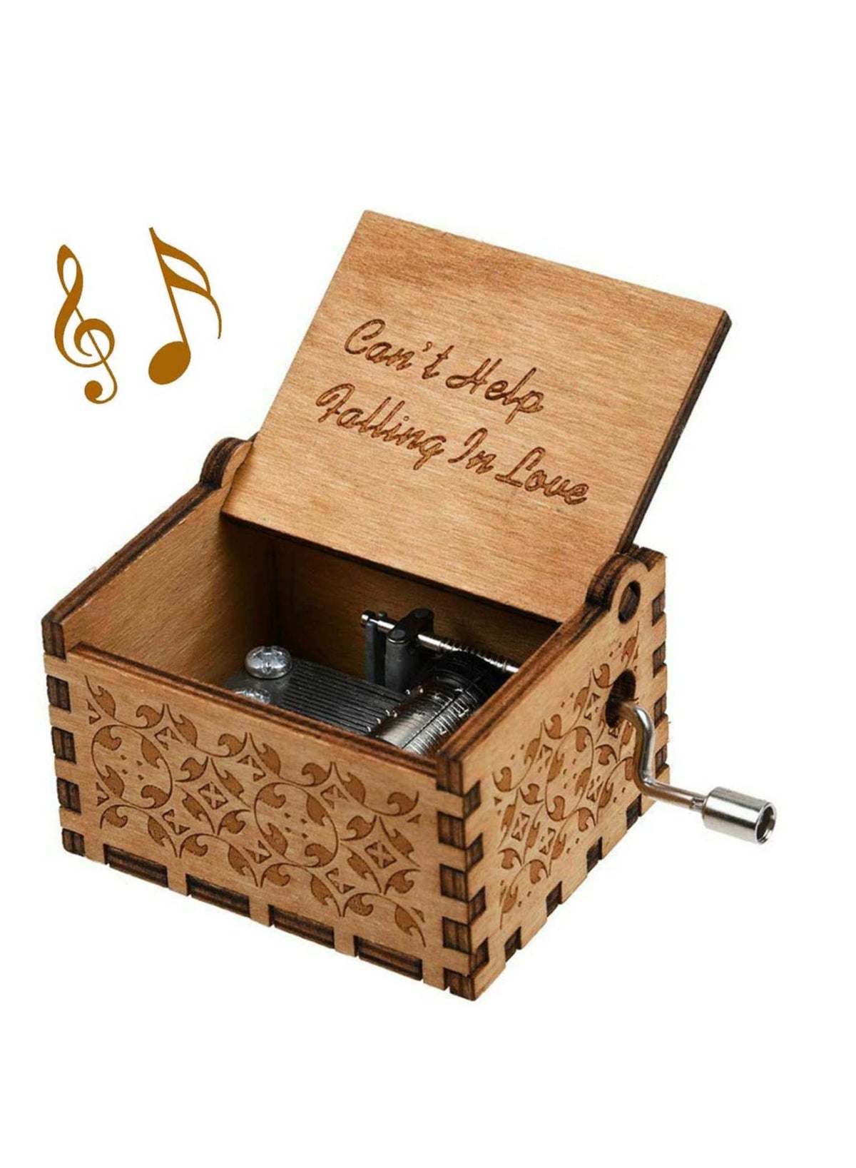 Generic Can't Help Falling in Love Wood Music Box, Antique Engraved ...