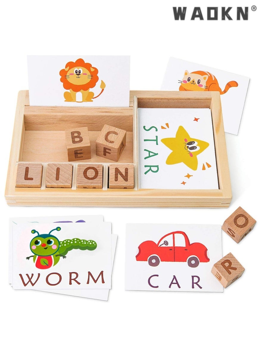 WAOKN Spelling Games, Wooden Matching Letters Toy with Flash Cards ...