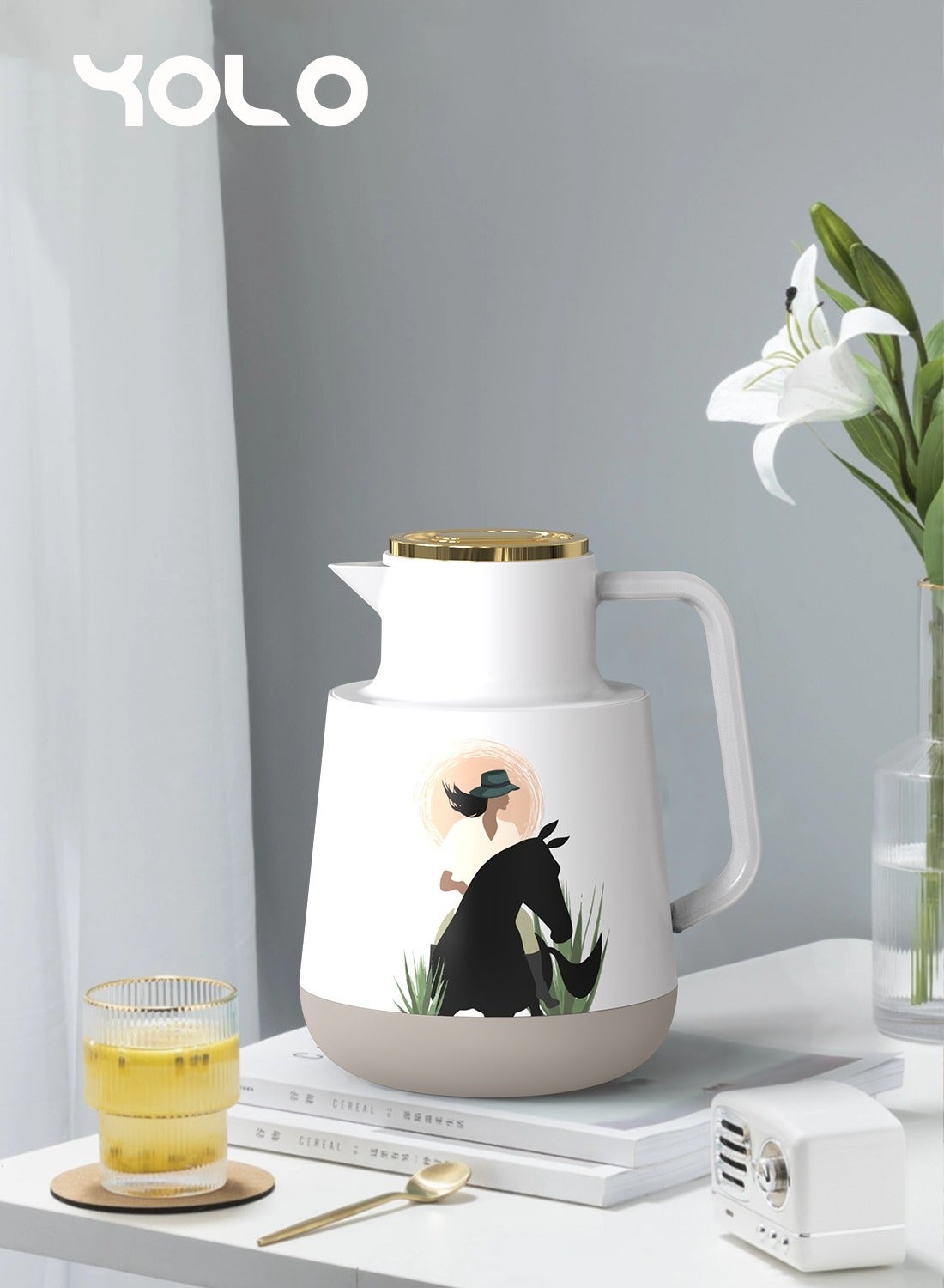 YOLO Yolo 1 Liter Coffee/Tea Vacuum Flask for Hot and Cold Drinks – Urban Lady Design, Grey ...