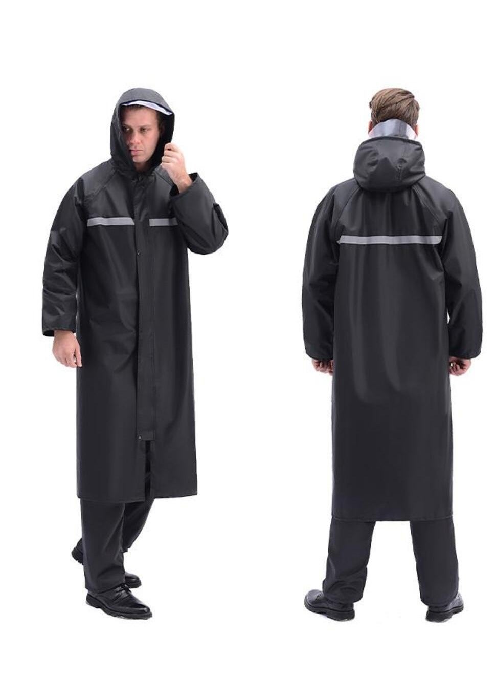KCDMBUE Men's Waterproof Long Raincoat with Hood, High Neck Trench Rain ...