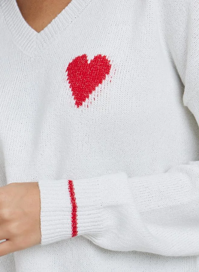 Styli Regular Fit Heart Pattern Knitted Sweater for Women | Best Price UAE