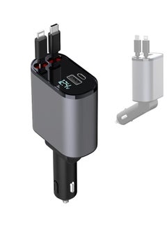 SYOSI 4-in-1 Car Charger with Dual Retractable Cable, Dual Port USB C PD Fast Charging Car ...