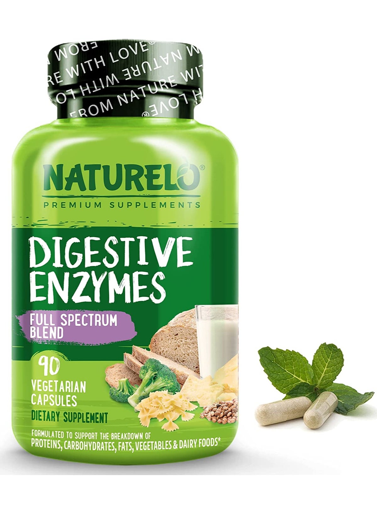 NATURELO Digestive Enzymes Full Spectrum Blend 90 Vegetarian Capsules ...