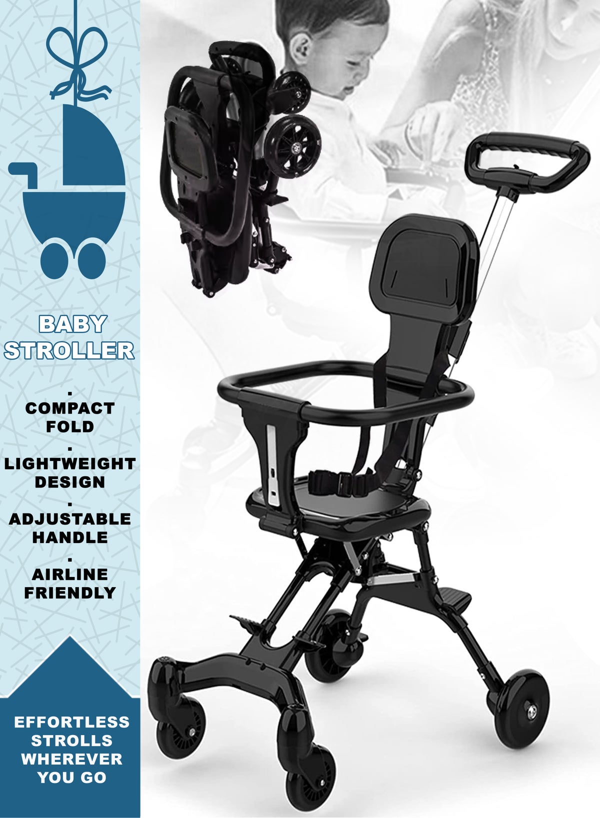 Toshionics Lightweight Compact Baby Travel Stroller – Foldable, Airline ...