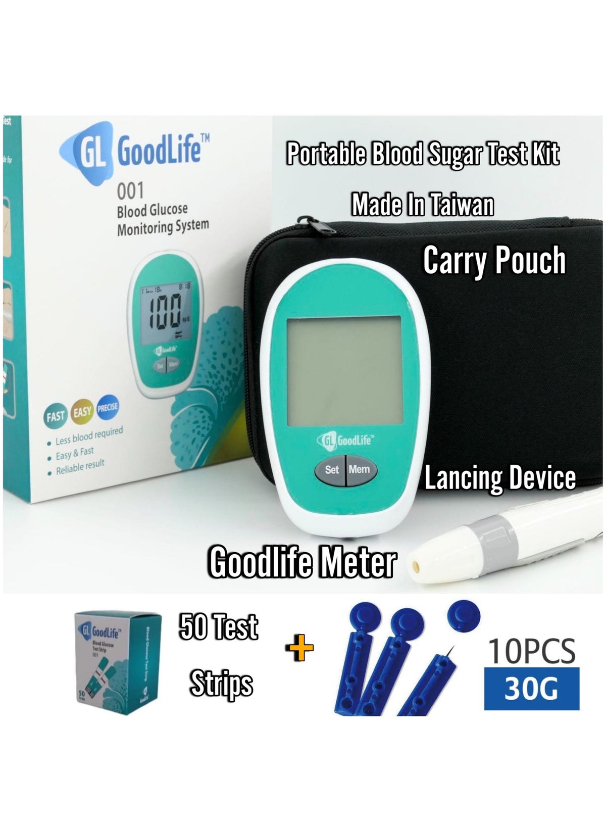 GoodLife BLOOD SUGAR TEST FULL KIT Monitor Kit, 1 Lancing Device,50 ...