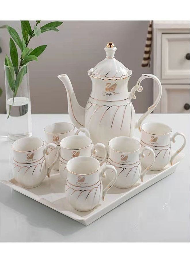 fashionhome Large White Porcelain Teapot 1350ml with 6 Coffee Cups ...