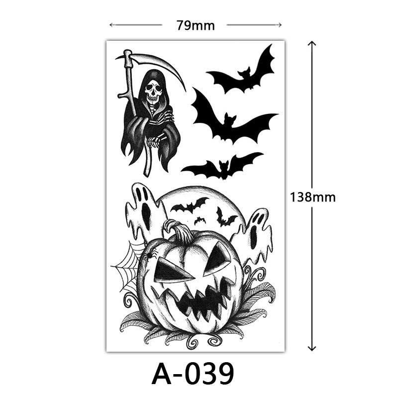 Generic Cross-border Halloween tattoo Sticker Skull Death Sickle Black ...