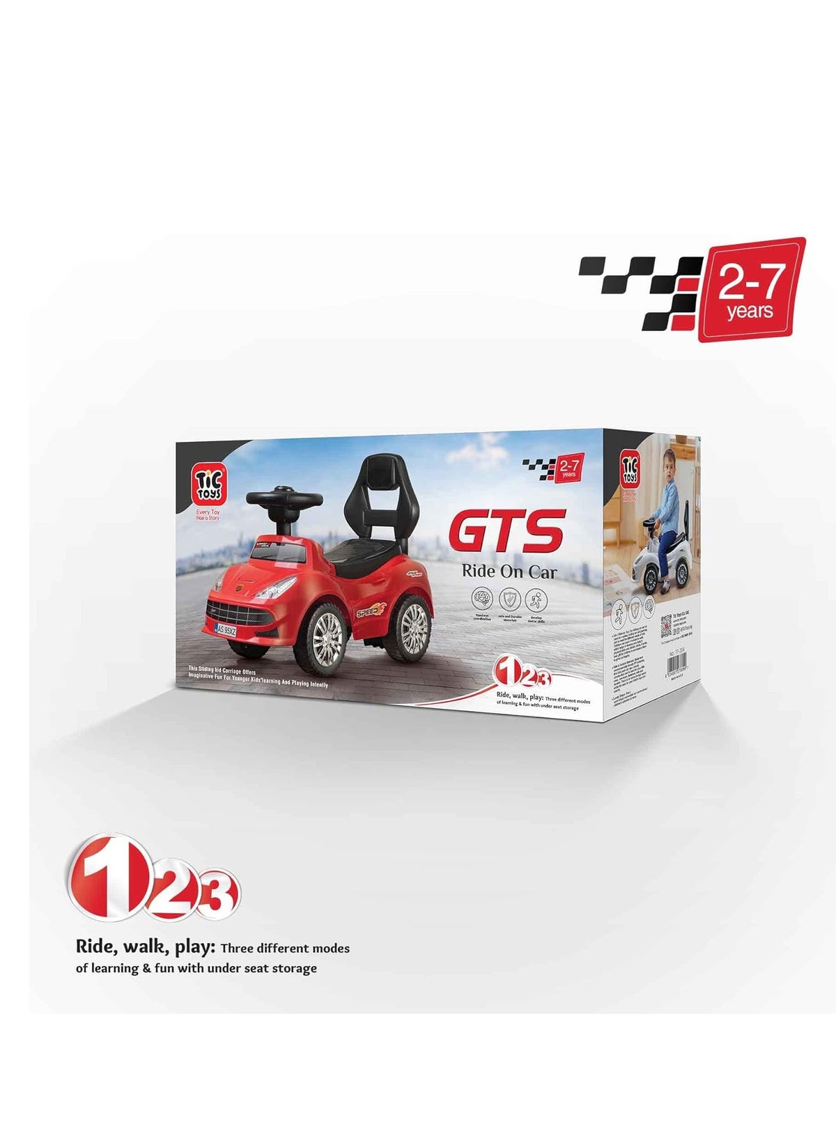 Tic Toys Manual Push Racing Kids Car - Sleek, sporty design with comfortable seat and steering ...
