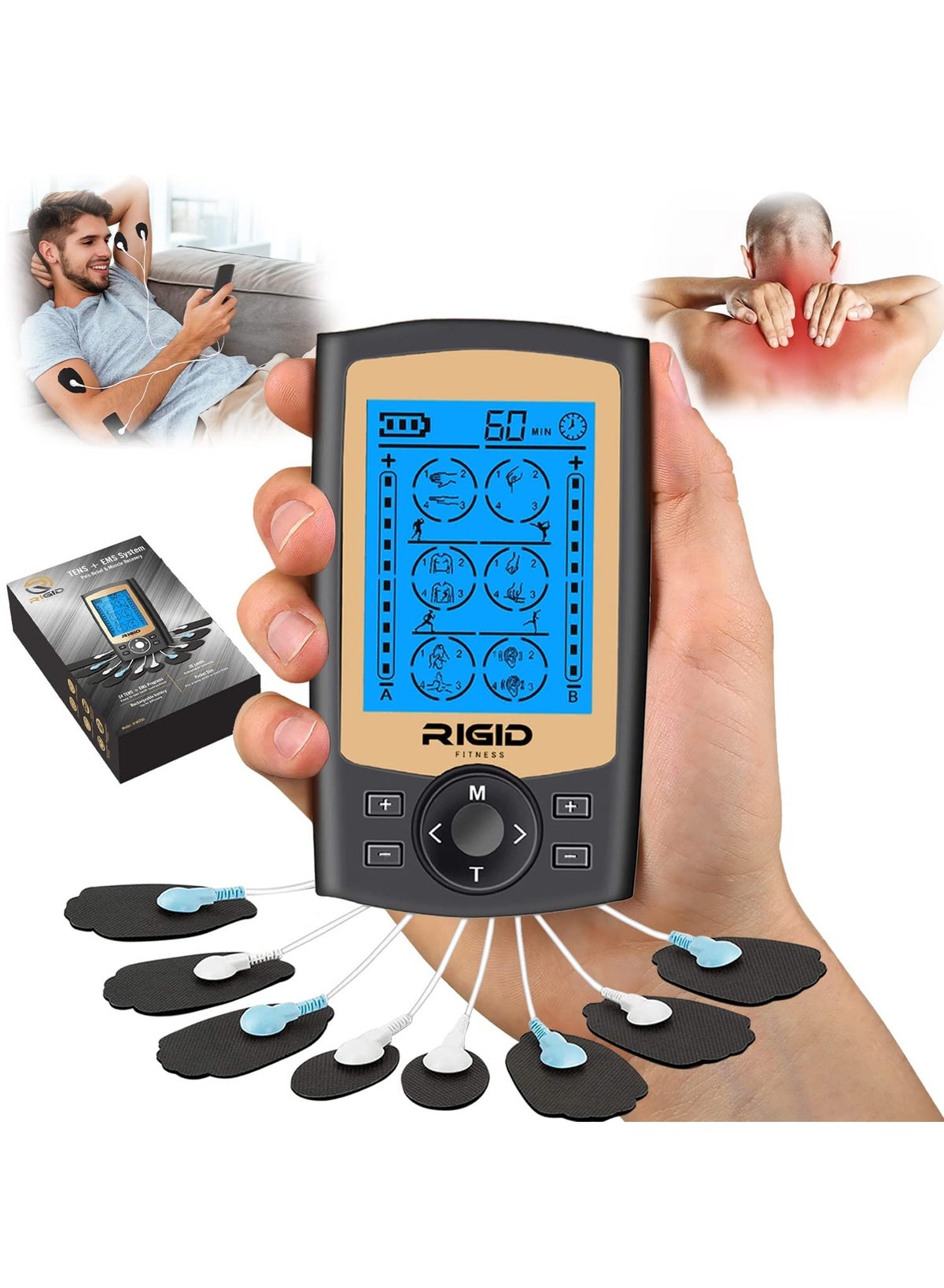 RIGID FITNESS TENS EMS Muscle Stimulator With 24 Massage Modes - Pain ...