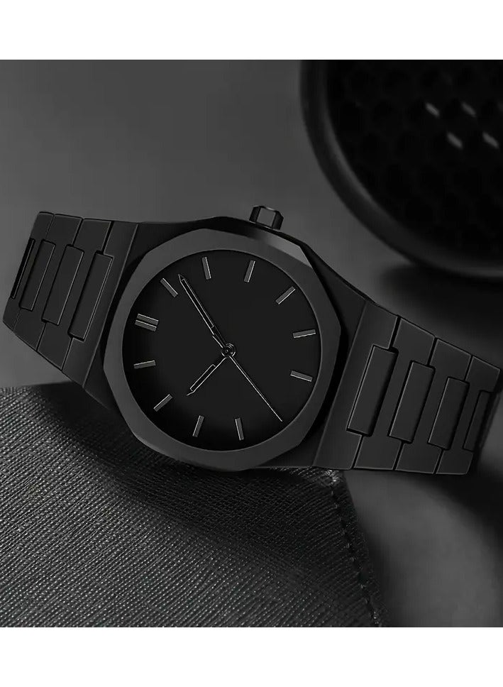 WINEX 1pc Men'S Quartz Watch, Black Sporty Casual Style, Polygon Dial ...