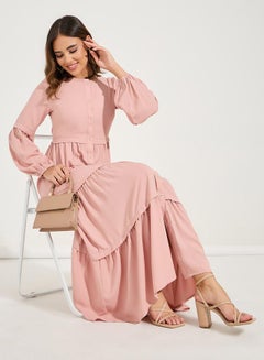 Styli Solid Full Button Front Tiered Maxi Dress KSA | Riyadh, Jeddah